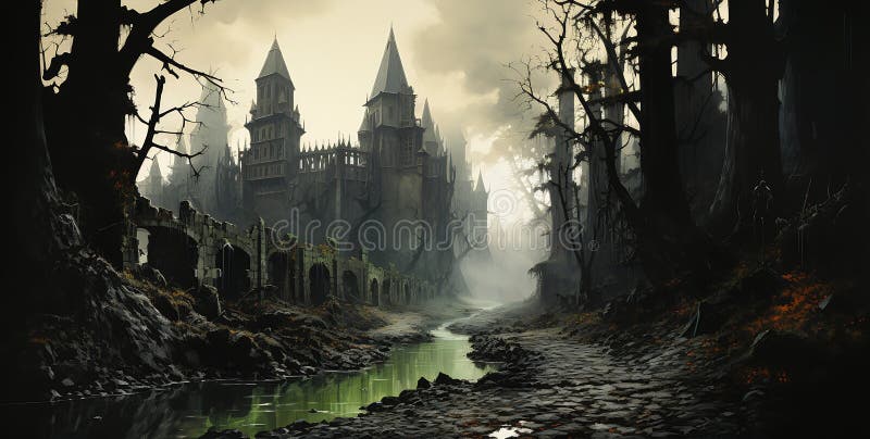 The Haunted Castle in the Middle of the Forest Stock Illustration ...
