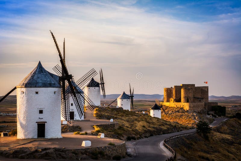 Castle and Windmills of Consuegra . Stock Image - Image of ...