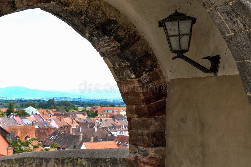 Castle Window with Lamp Overlooking German City Stock Image - Image of ...
