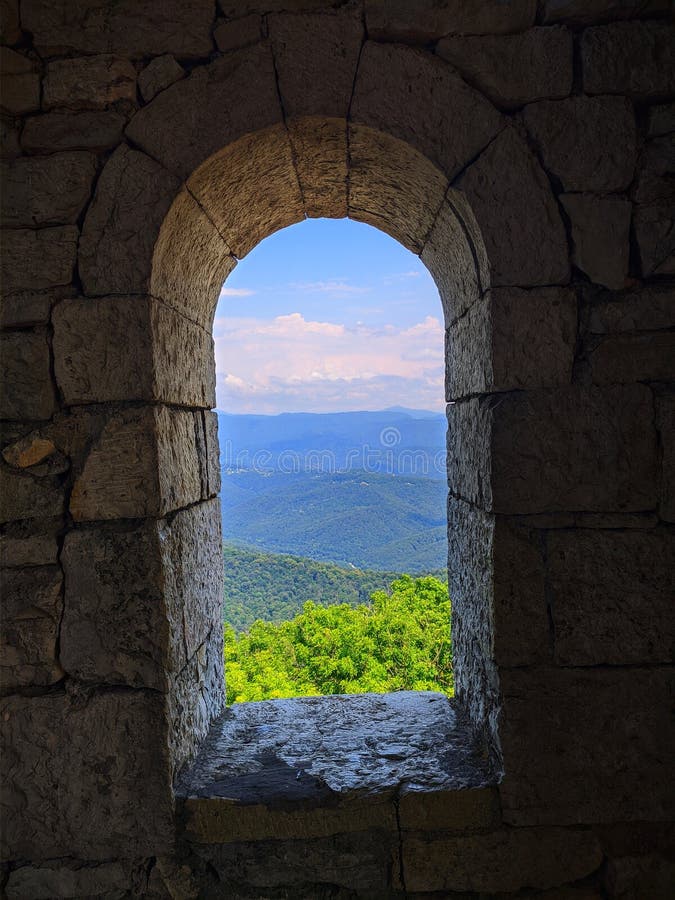 Castle window stock image. Image of mountain, clouds - 204518183