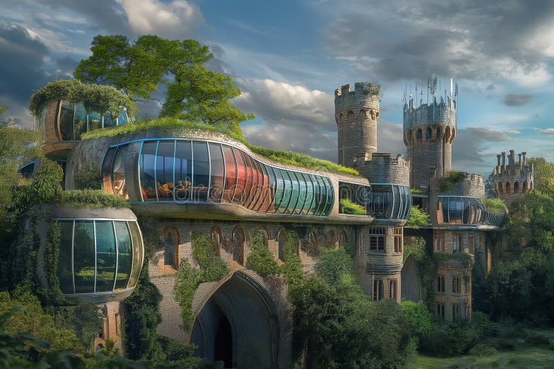 A Castle with Windows that Look Like they Were Built on Top of it Stock ...