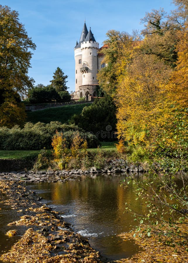 Castle Zleby Main Tower from the Park and Pond Stock Image - Image of ...
