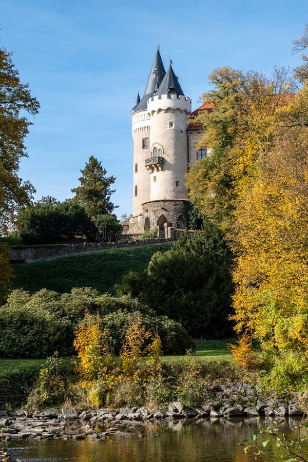 Castle Zleby Main Tower from the Park and Pond Stock Image - Image of ...