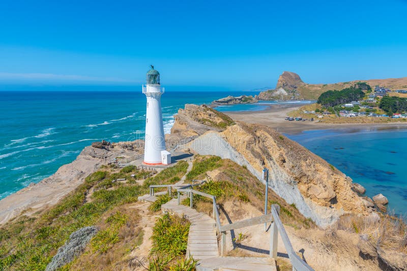 Castlepoint Lighthouse in New Zealand Stock Image - Image of blue ...