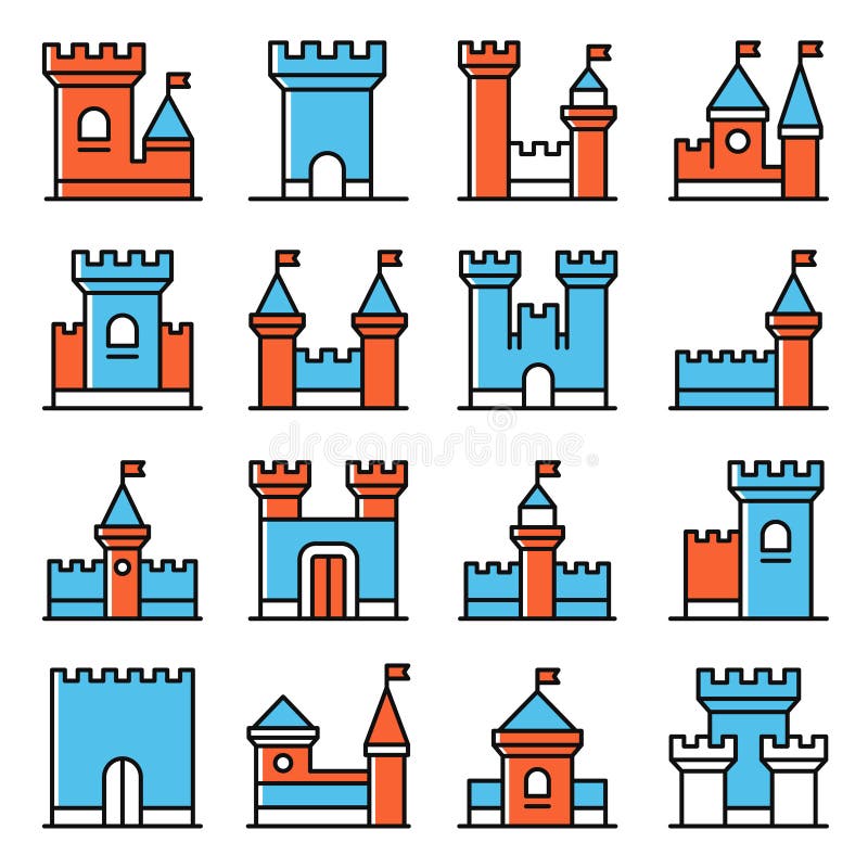 Castles Icons Set on White Background. Vector Stock Vector ...