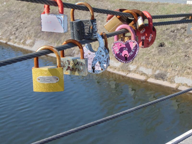 Padlocks on the bridge stock photo. Image of friendship - 181959782