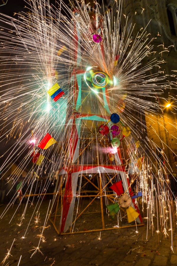 Fireworks Castle with Pinwheels Spinning Stock Image - Image of tower ...