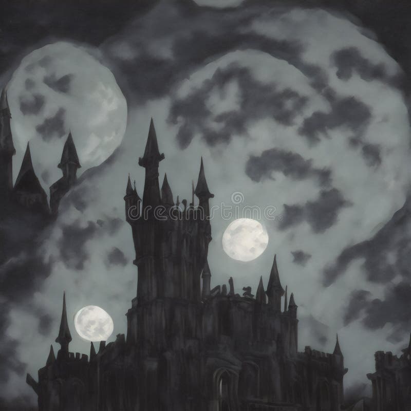 Castles in the Night Sky stock illustration. Illustration of moon ...