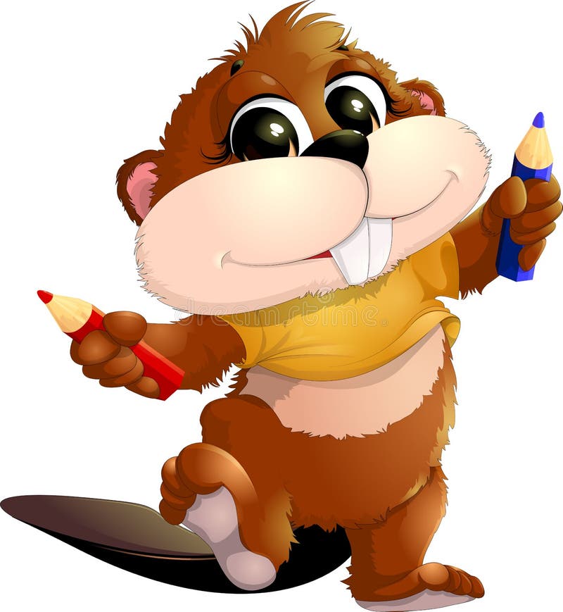 Castor avec des crayons illustration de vecteur. Illustration du ...