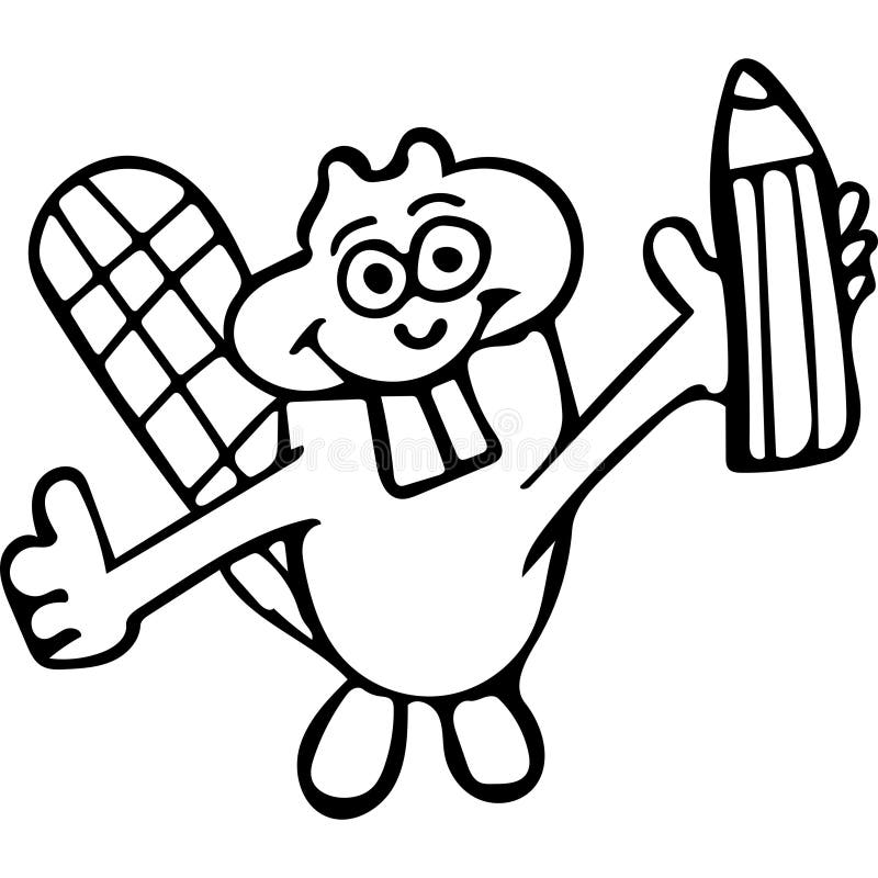 Castor Drôle Avec Des Pages De Coloration De Crayon Illustration Stock ...