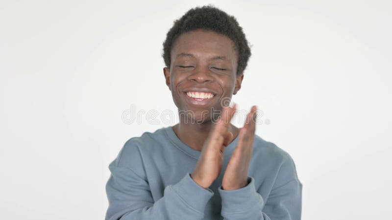 Young African Man Clapping, Applauding on White Background Stock Video ...