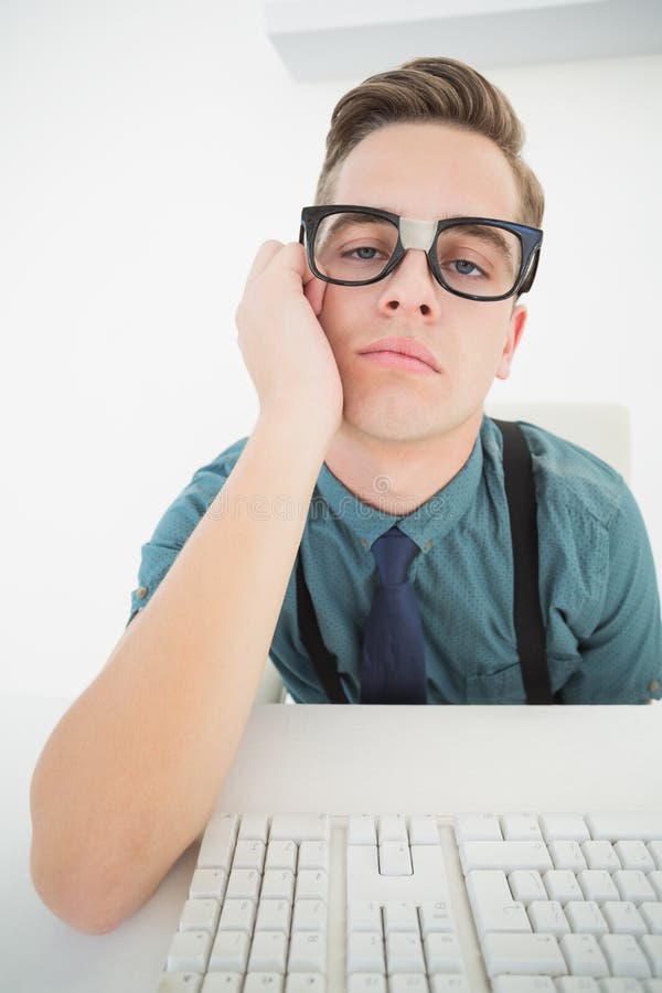 Casual Bored Businessman at His Desk Stock Image - Image of caucasian ...