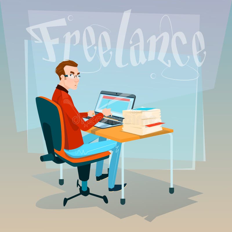 Casual Business Man Freelancer Working Laptop Computer Stock Vector ...