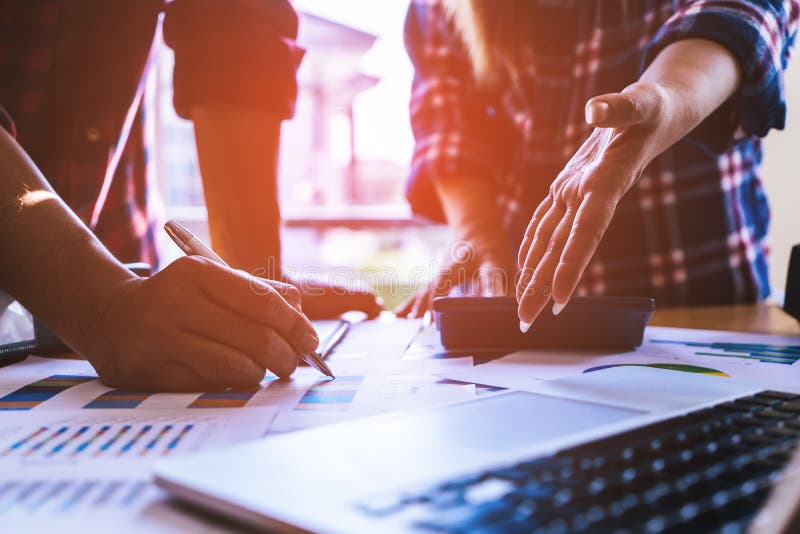 Casual Business Man Presenting Project, Computer on Foreground Stock ...