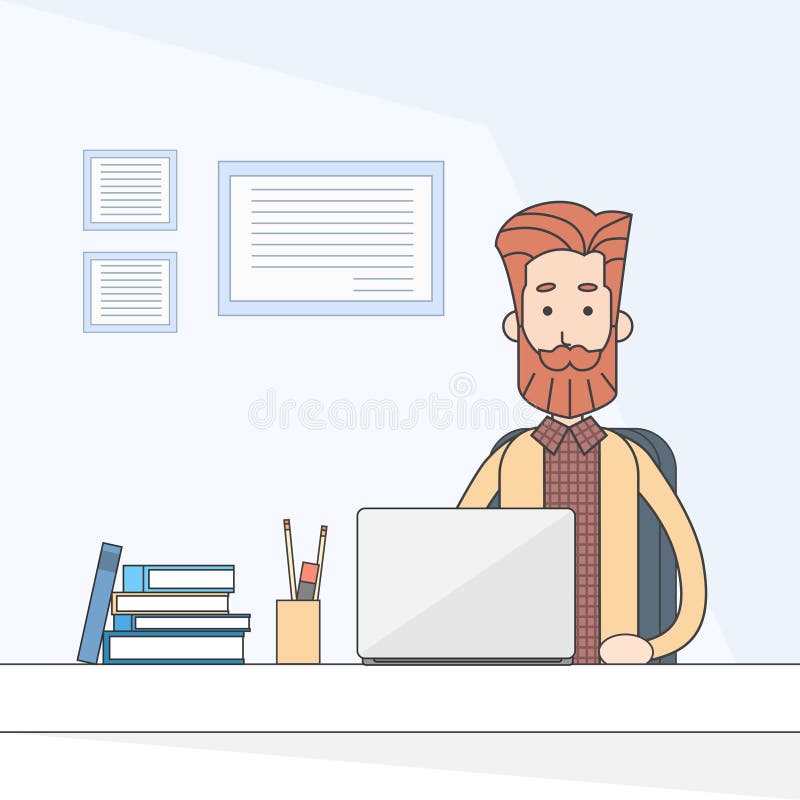 Casual Business Man Sitting Desk Working Laptop Computer Stock Vector ...