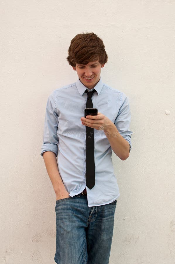 Casual Business Man Texting on Mobile Phone Stock Image - Image of ...