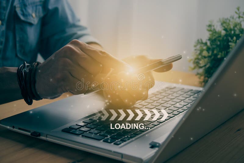 Casual Businessman Touching Mobile Phone and Fishbone White Website ...