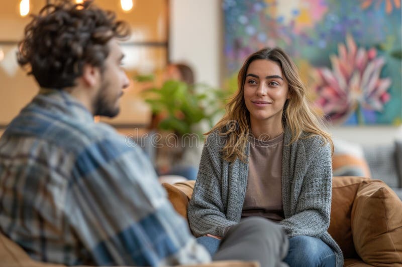 Casual Conversation between Friends in Cozy Living Room Setting with ...