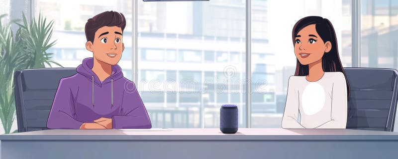 Casual Conversation between Two Characters in a Modern Office Setting ...