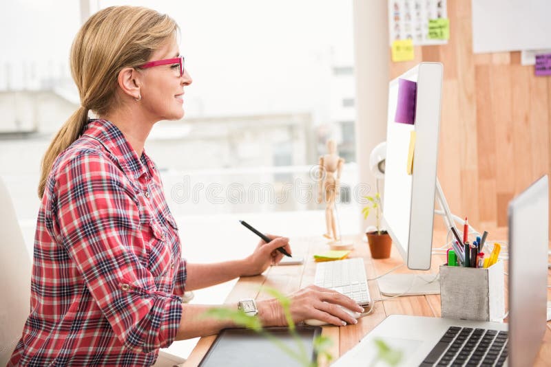 Casual Designer Working with Computer Stock Photo - Image of casual ...