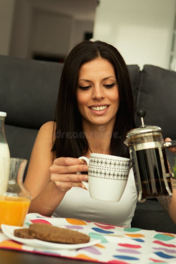 Casual Girl at Home Take the Breakfast Stock Photo - Image of fresh ...