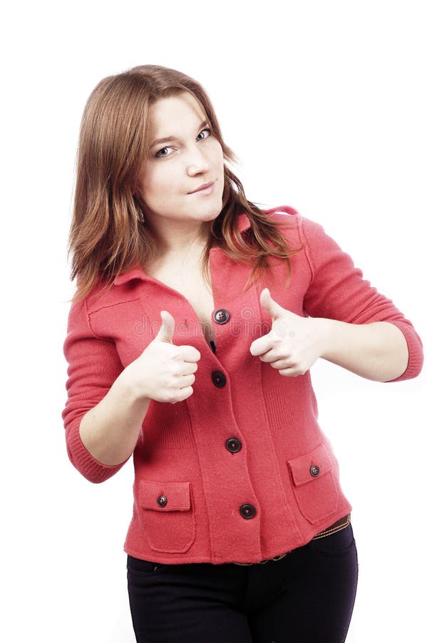 Casual Girl Saying Ok on White Stock Photo - Image of portrait, success ...