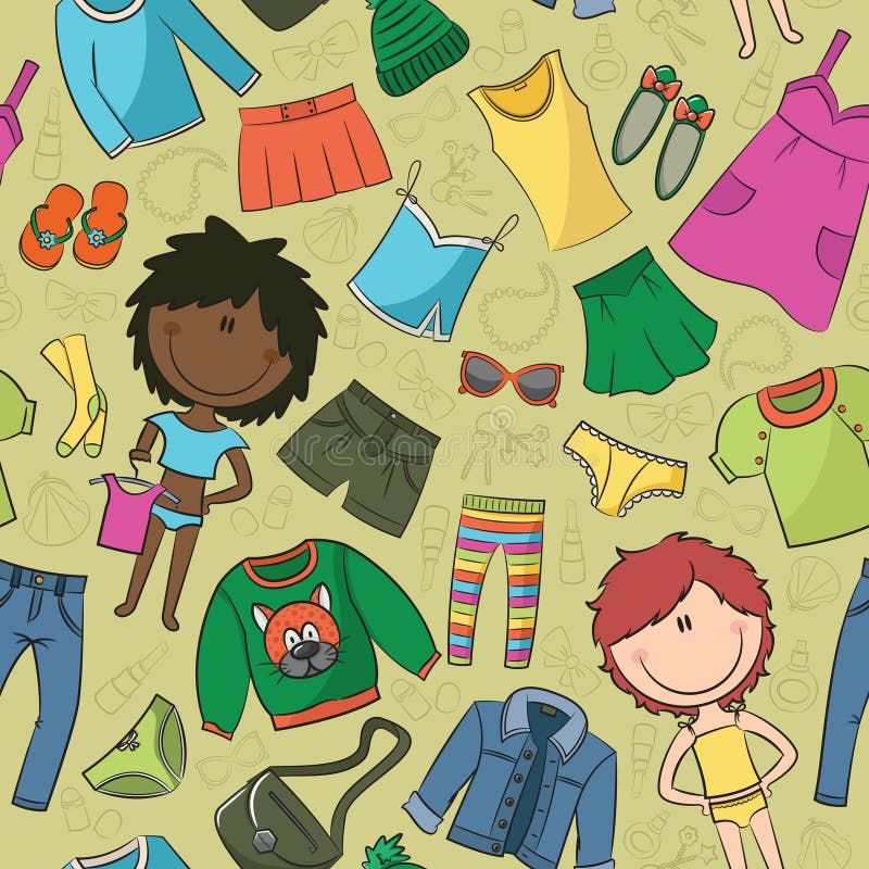 Casual Girls Clothes Vector Pattern Stock Illustrations – 362 Casual ...
