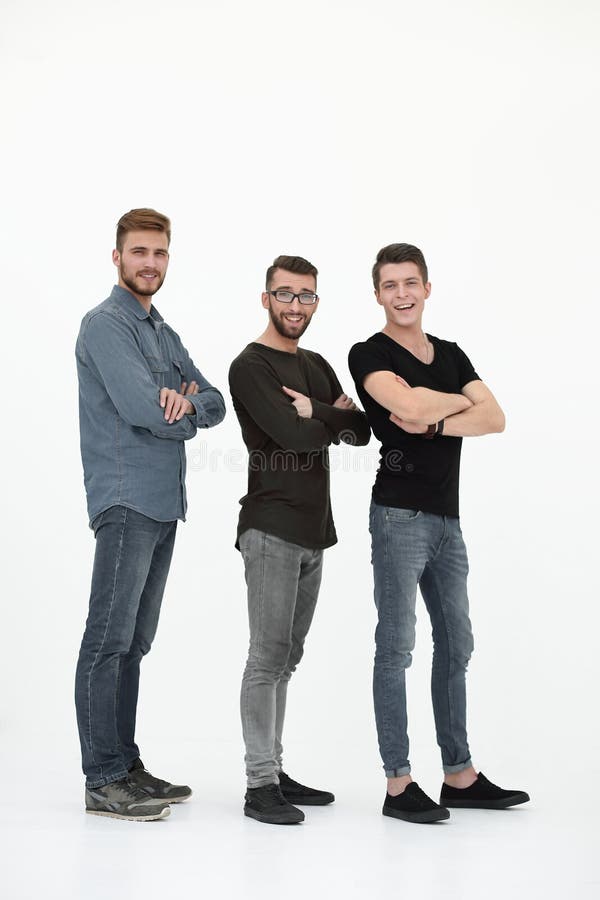 Casual Group of People in a Row on a White Background Stock Photo ...