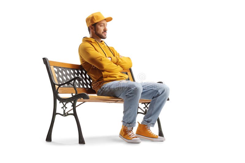 Casual Guy Sitting on a Bench and Thinking Stock Image - Image of jeans ...