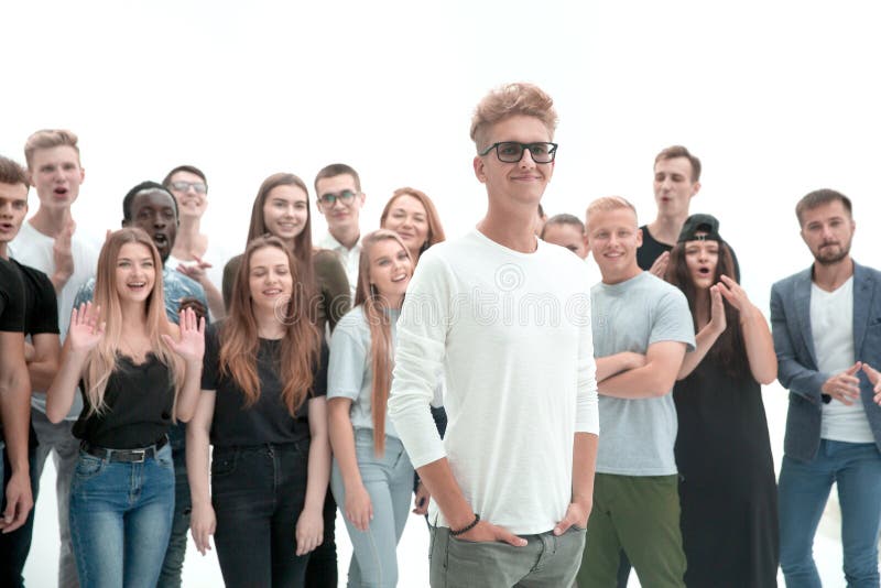 Casual Guy Standing in Front of a Group of Young People Stock Image ...