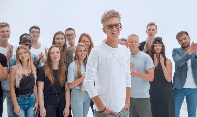 Casual Guy Standing in Front of a Group of Young People Stock Image ...