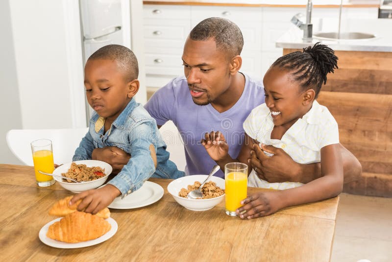 Casual Happy Family Having Breakfast Stock Image - Image of girl ...