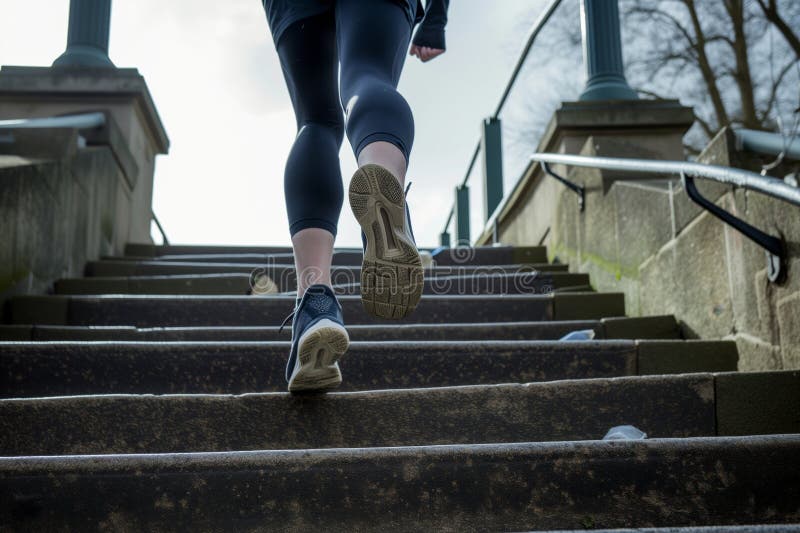 Casual Jogger Taking Evenly Paced Steps on Riverside Stairs Stock Image ...
