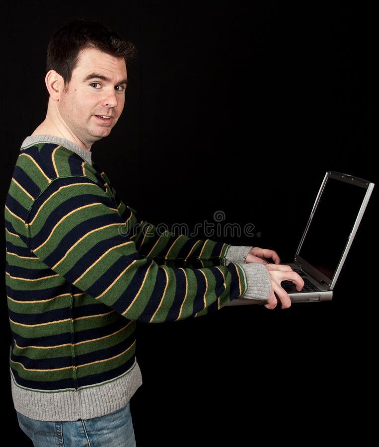Casual Male on Laptop with Black Screen Drop Stock Image - Image of ...