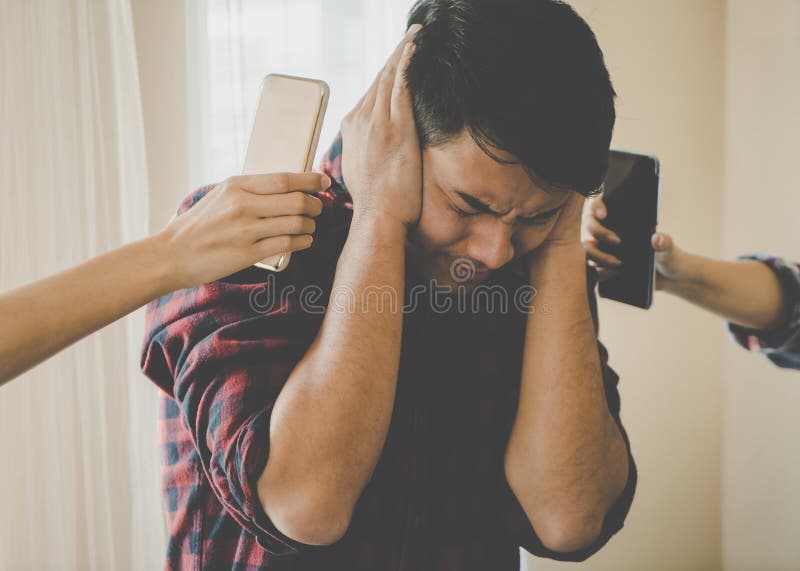 Casual Male Stressed Out from Telephone Ringing Stock Photo - Image of ...