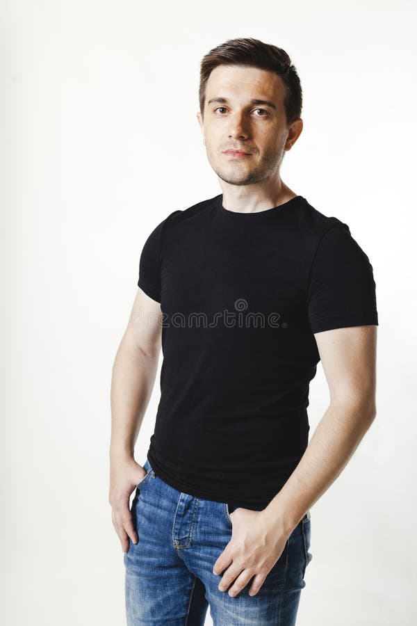 Casual Man In Black T-shirt Stock Photo - Image of active, black: 54025726