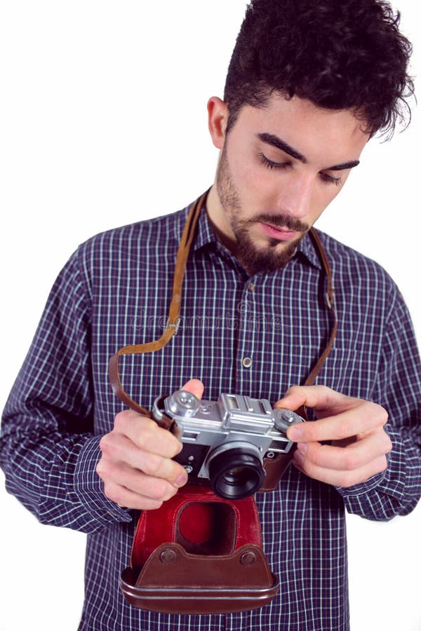 Casual Man Holding His Camera Stock Photo - Image of camera, casual ...