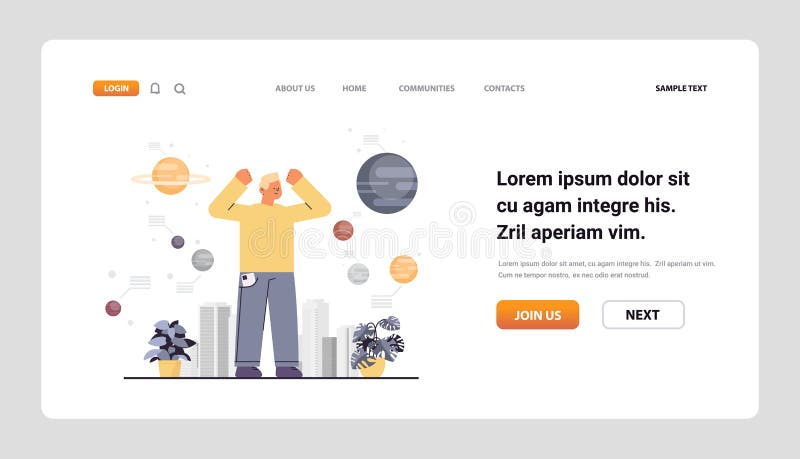 Casual Man Looking on Solar System Exploration Astronomy Concept Full ...