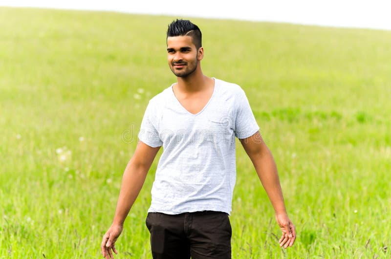 Happy casual man outdoors stock photo. Image of powerwalk - 40931928