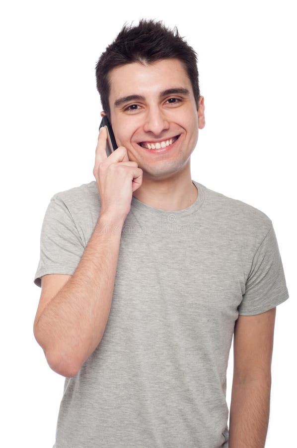 Happy Young Man Talking on Cell Phone Stock Photo - Image of discussion ...