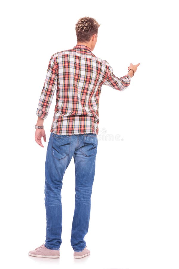 Back View of Walking Teenager in Plaid Shirt with Hood Stock Photo ...