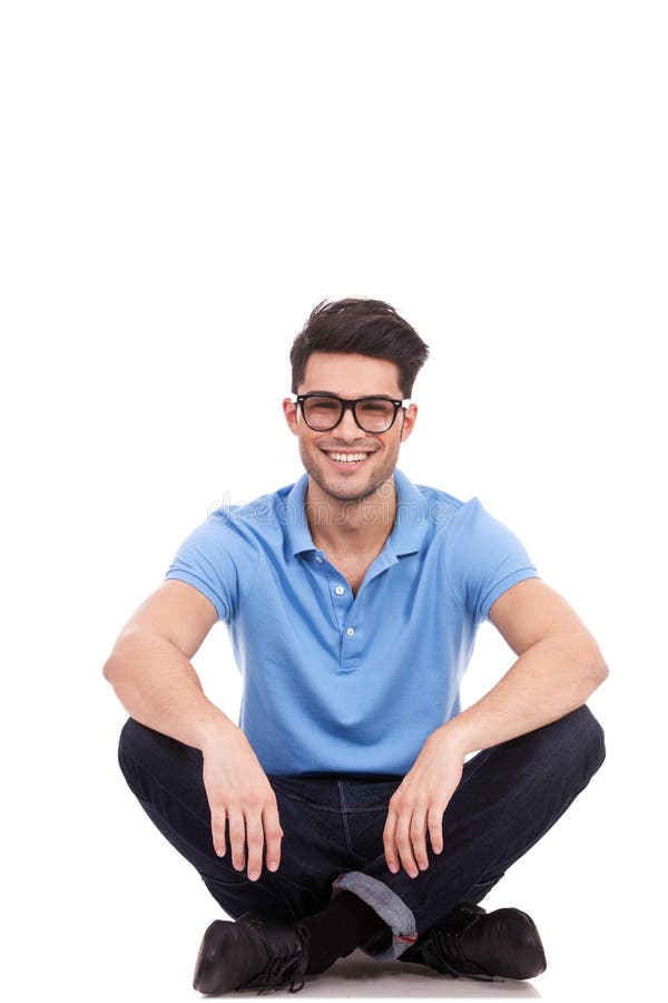 Casual Man Sitting in Lotus Position Stock Image - Image of face, adult ...