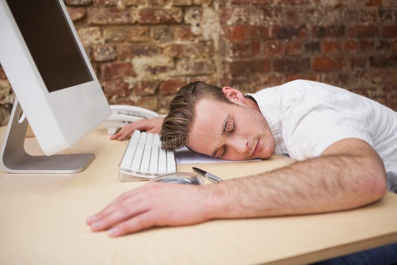 Casual Man Sleeping at His Desk Stock Image - Image of casual ...