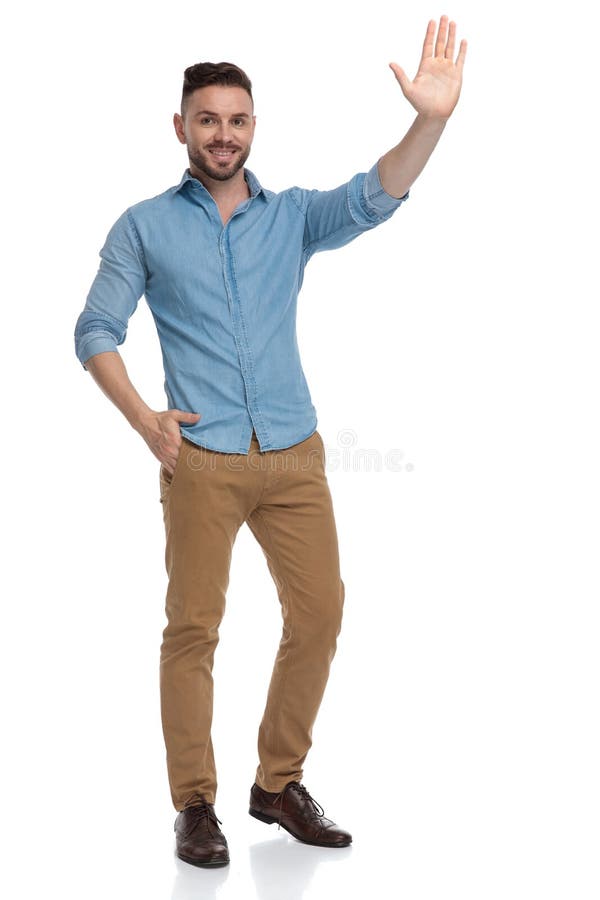 Casual Man Standing with One Hand in Pocket and Saluting Stock Image ... Casual Man Standing with One Hand in Pocket and Saluting Stock Image ...