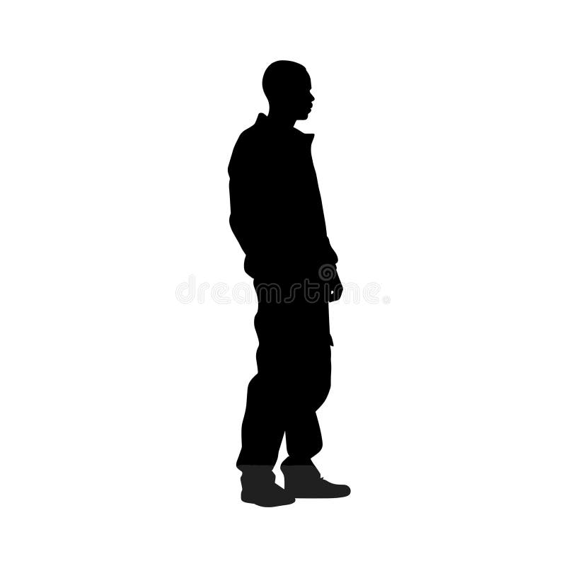 Casual Man Standing Side Profile Silhouette Stock Illustration