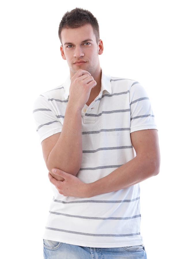 Casual Man Thinking in Living Room Stock Photo - Image of indoor ...