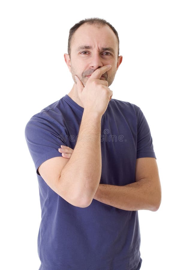 Casual man thinking stock image. Image of person, white - 128821489