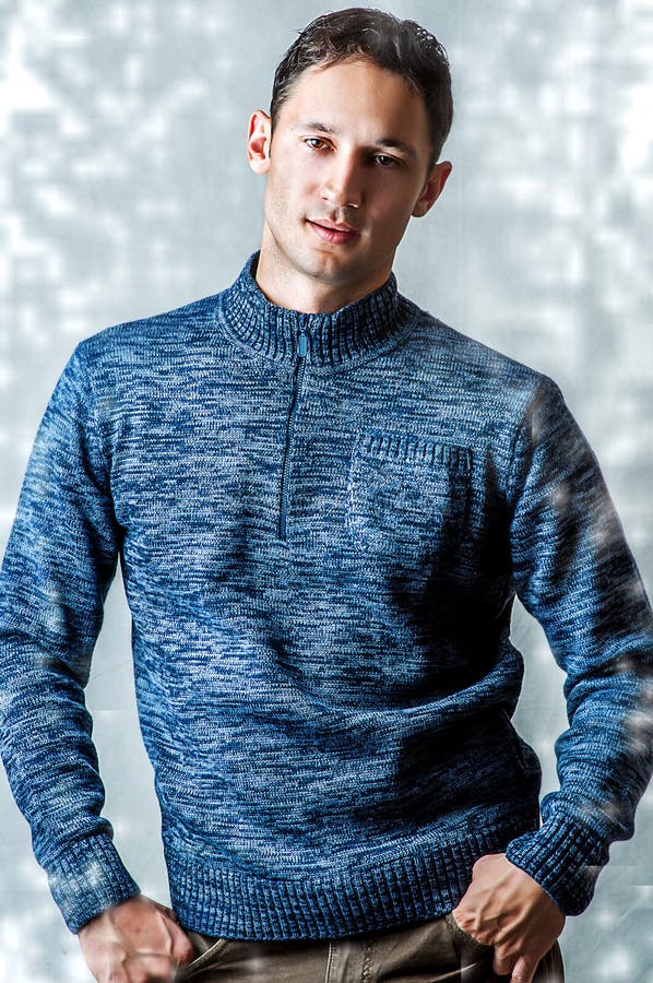 Casual Man Wearing Blue Sweater Stock Image - Image of fashionable ...