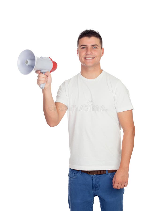 Casual Men with a Megaphone Giving Orders Stock Photo - Image of ...