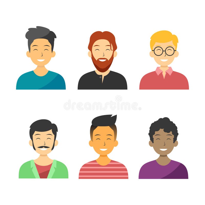 Casual Men Portrait with Different Clothes in Flat Illustration Style ...